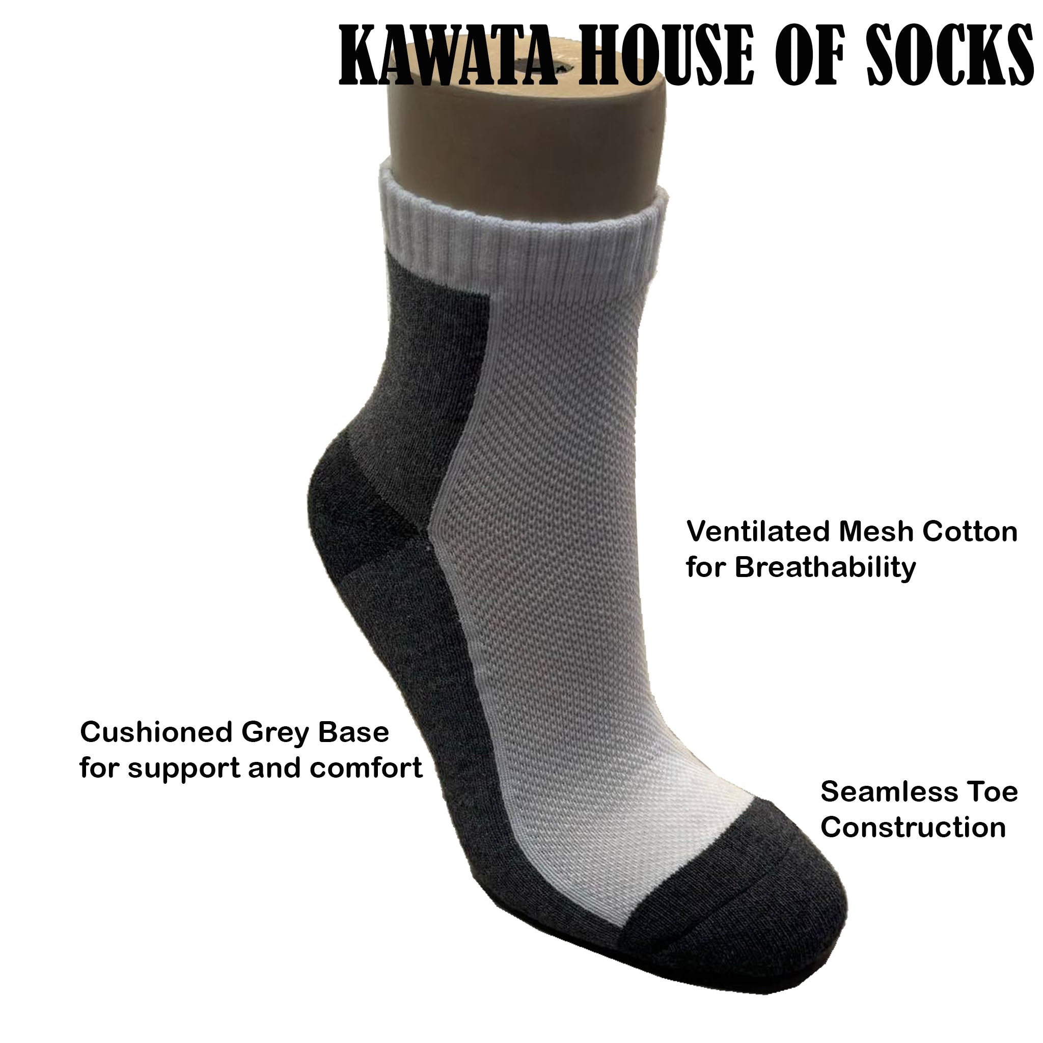 Padded Quarter Grey Base Socks – Kawata House of Socks