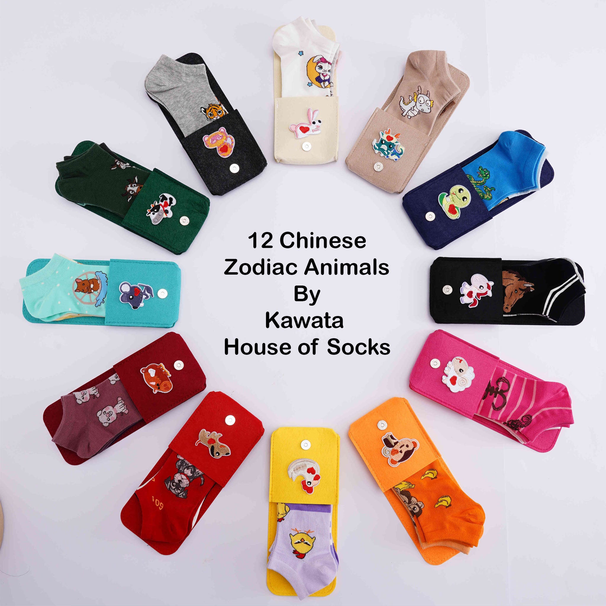 Chinese Zodiac 3 Pairs Ankle Socks with Mini Pocket Compartment ...