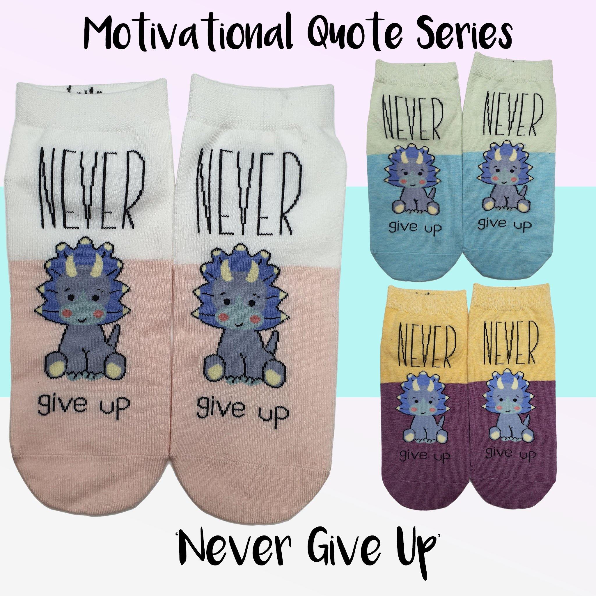 Motivational Quote Series " Never Give Up " Casual Ankle Socks – Kawata ...