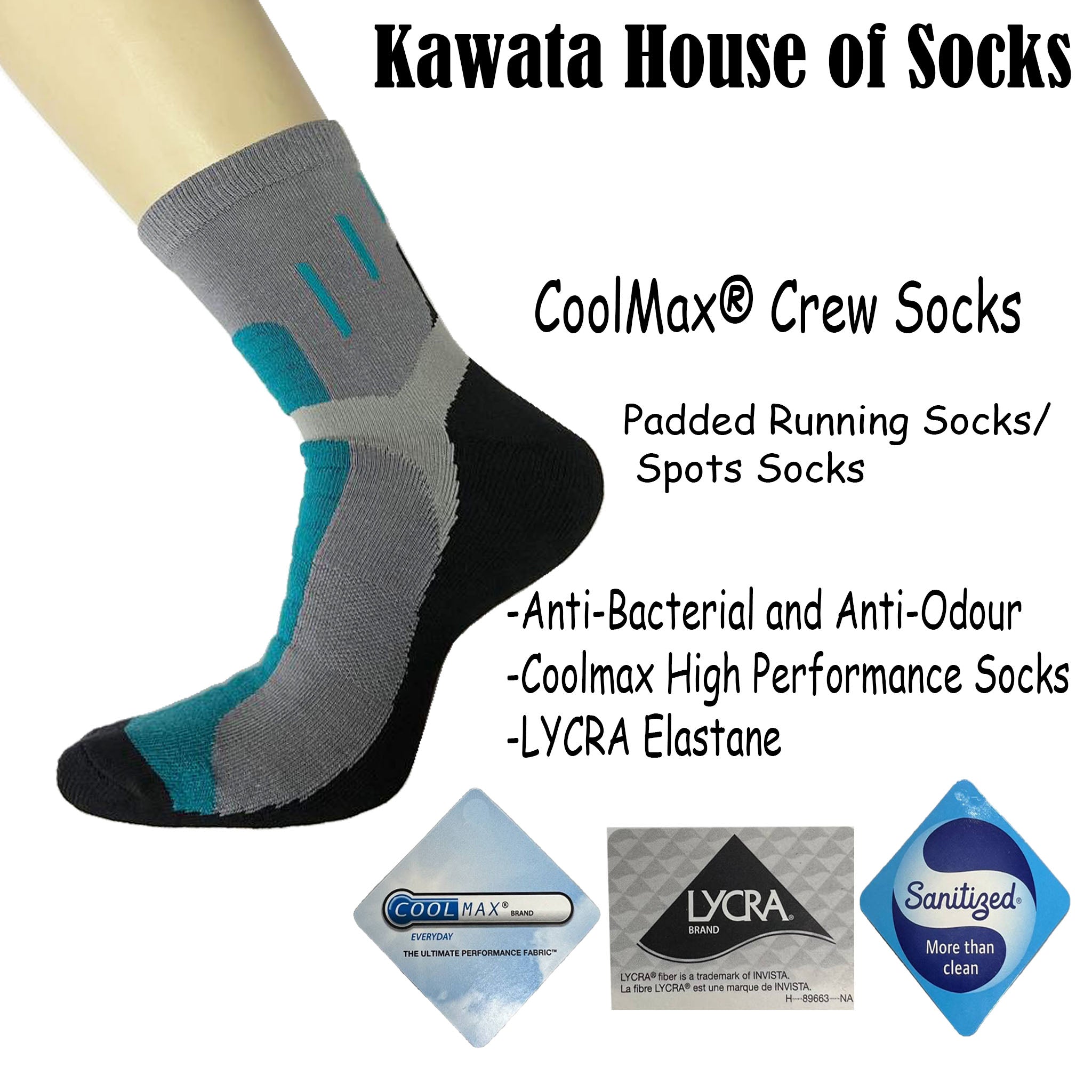 COOLMAX® Crew Socks | Anti Bacterial and Anti Odour Crew Sport Socks ...